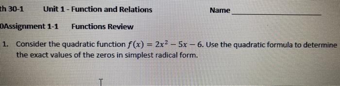 Solved 1. Consider the quadratic function f(x)=2x2−5x−6. Use | Chegg.com