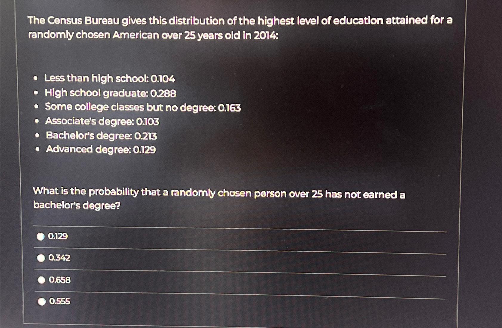 Solved The Census Bureau gives this distribution of the | Chegg.com