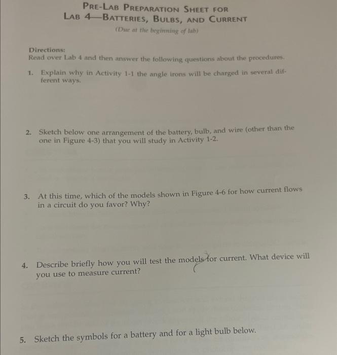 Directions: Read over Lab 4 and then answer the | Chegg.com
