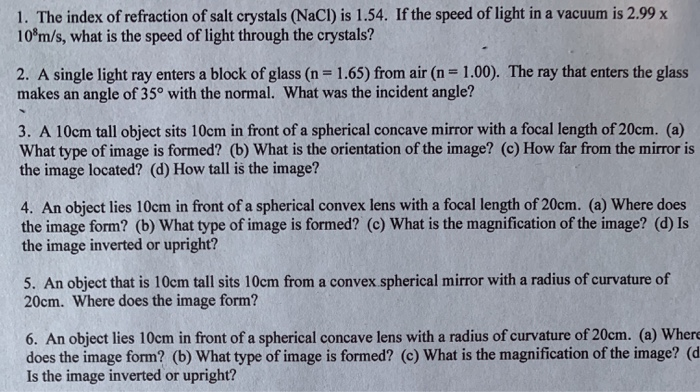 Solved 1. The index of refraction of salt crystals (NaCl) is | Chegg.com