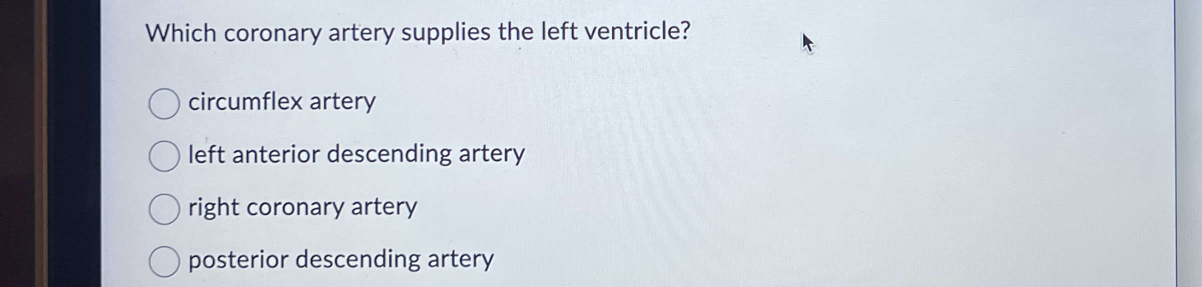 Solved Which coronary artery supplies the left | Chegg.com