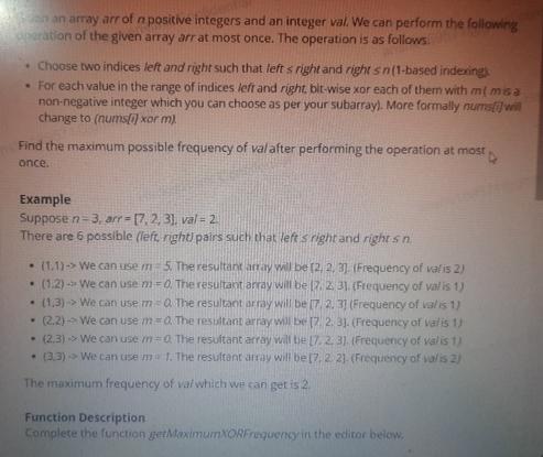 Solved array arr of a positive integers and an integer vali. | Chegg.com