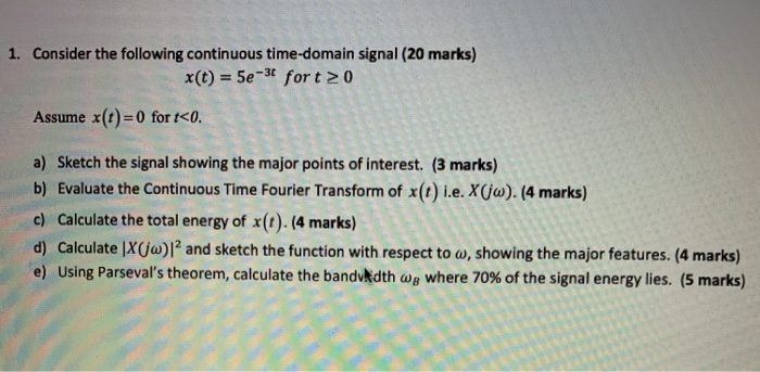 Solved 1. Consider the following continuous time-domain | Chegg.com