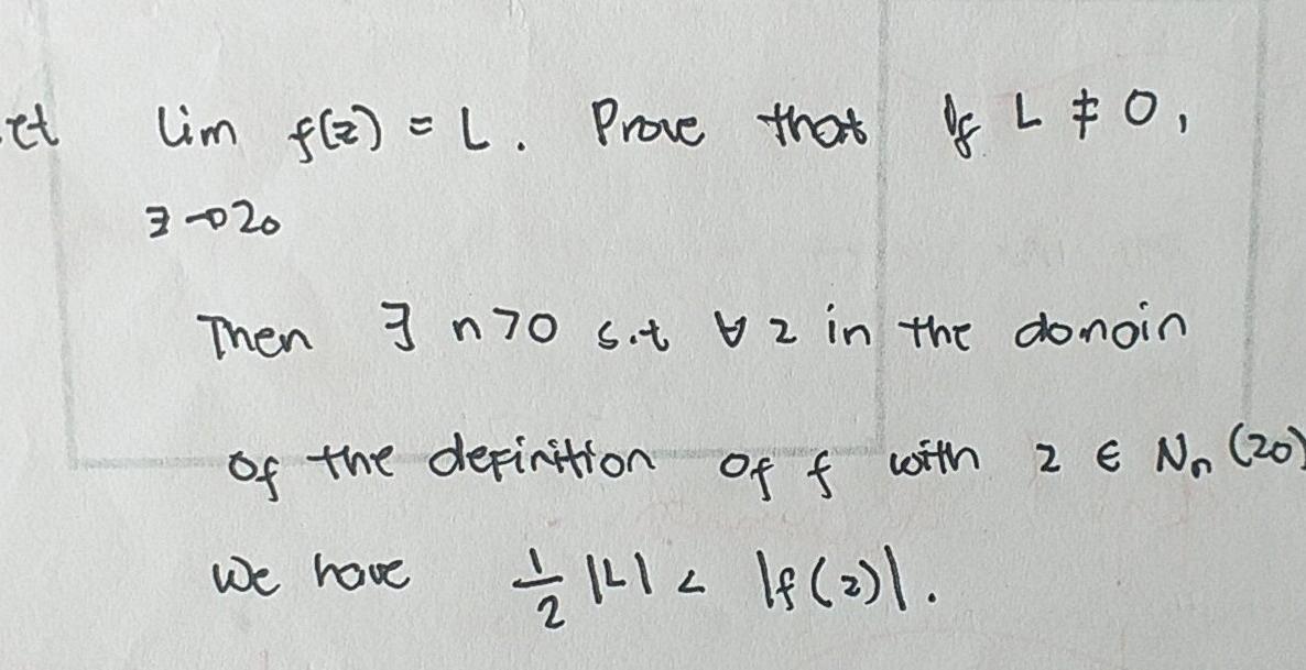 Solved et lim f(a) = L. Prove that of L&o, 2020 Then I n70 | Chegg.com