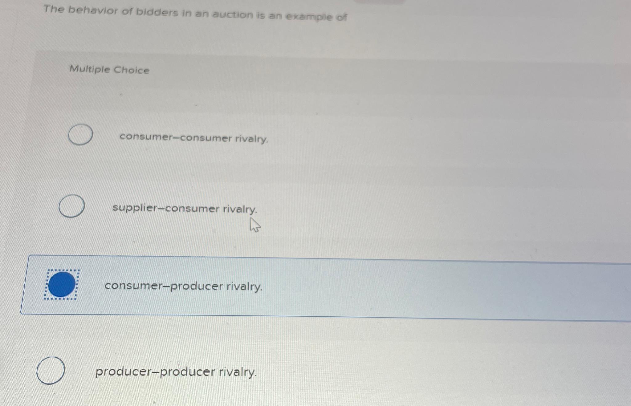 Solved The behavior of bidders in an auction is an example | Chegg.com