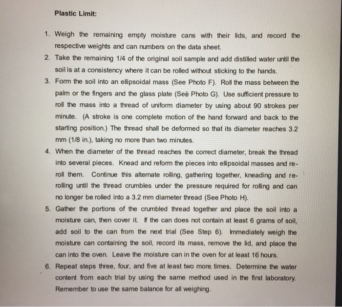 Solved sample test procedure please write the plastic limit | Chegg.com