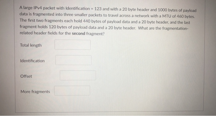 Solved A large IPv4 packet with Identification - 123 and | Chegg.com