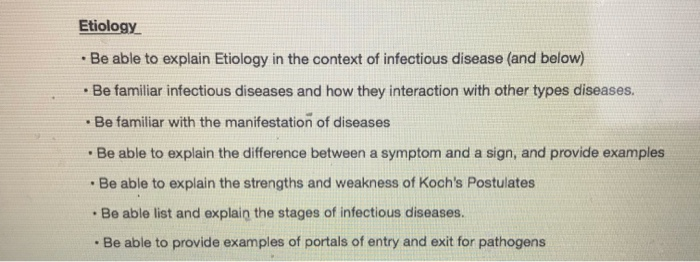 Solved Etiology • Be able to explain Etiology in the context | Chegg.com