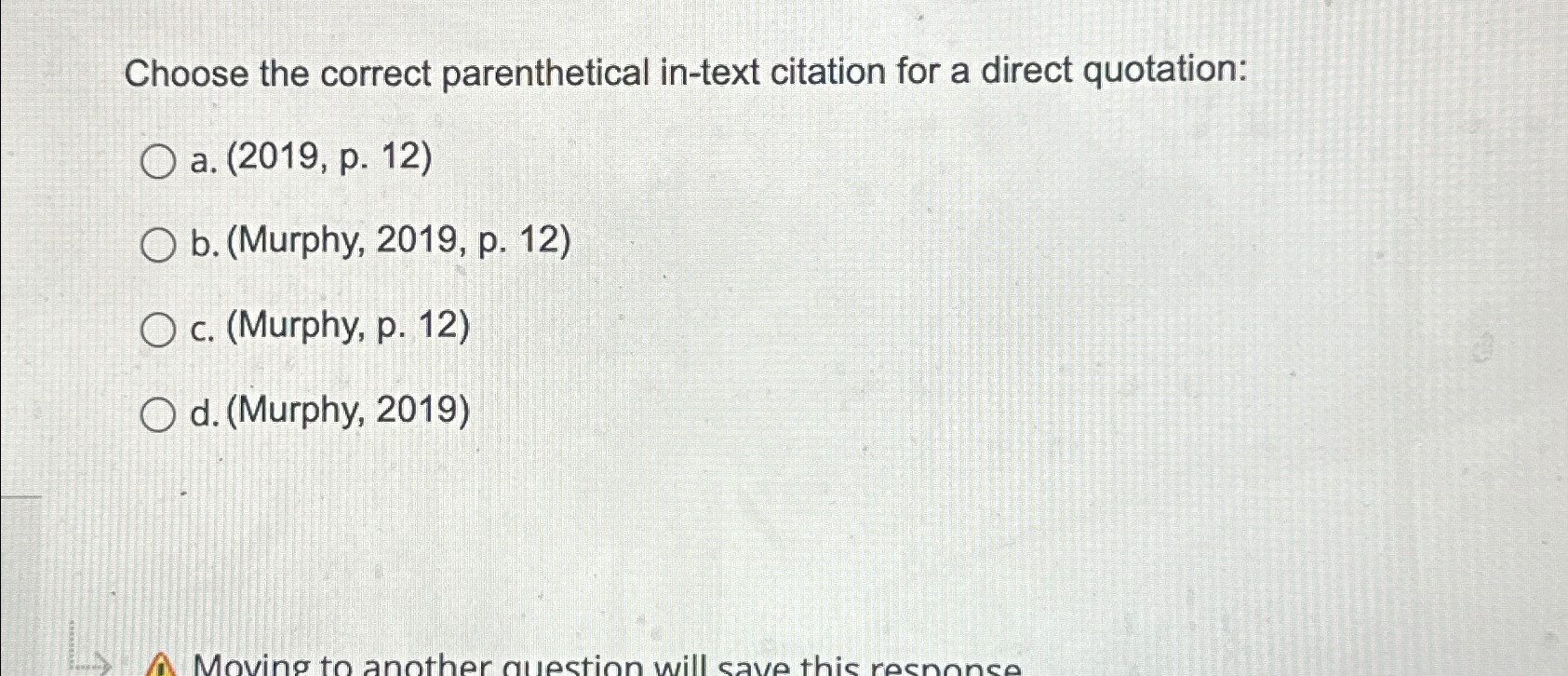 Solved Choose the correct parenthetical in-text citation for | Chegg.com