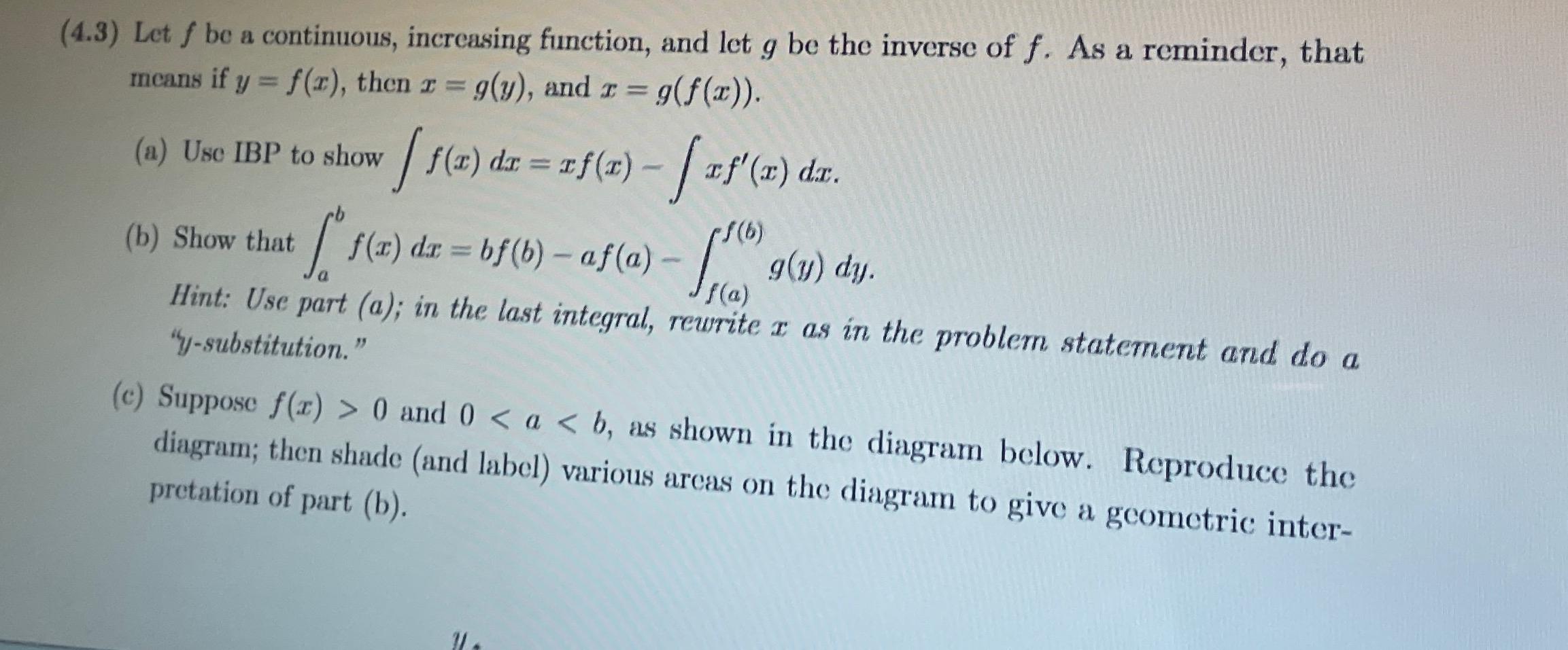 Solved (4.3) ﻿Let f ﻿be a continuous, increasing function, | Chegg.com