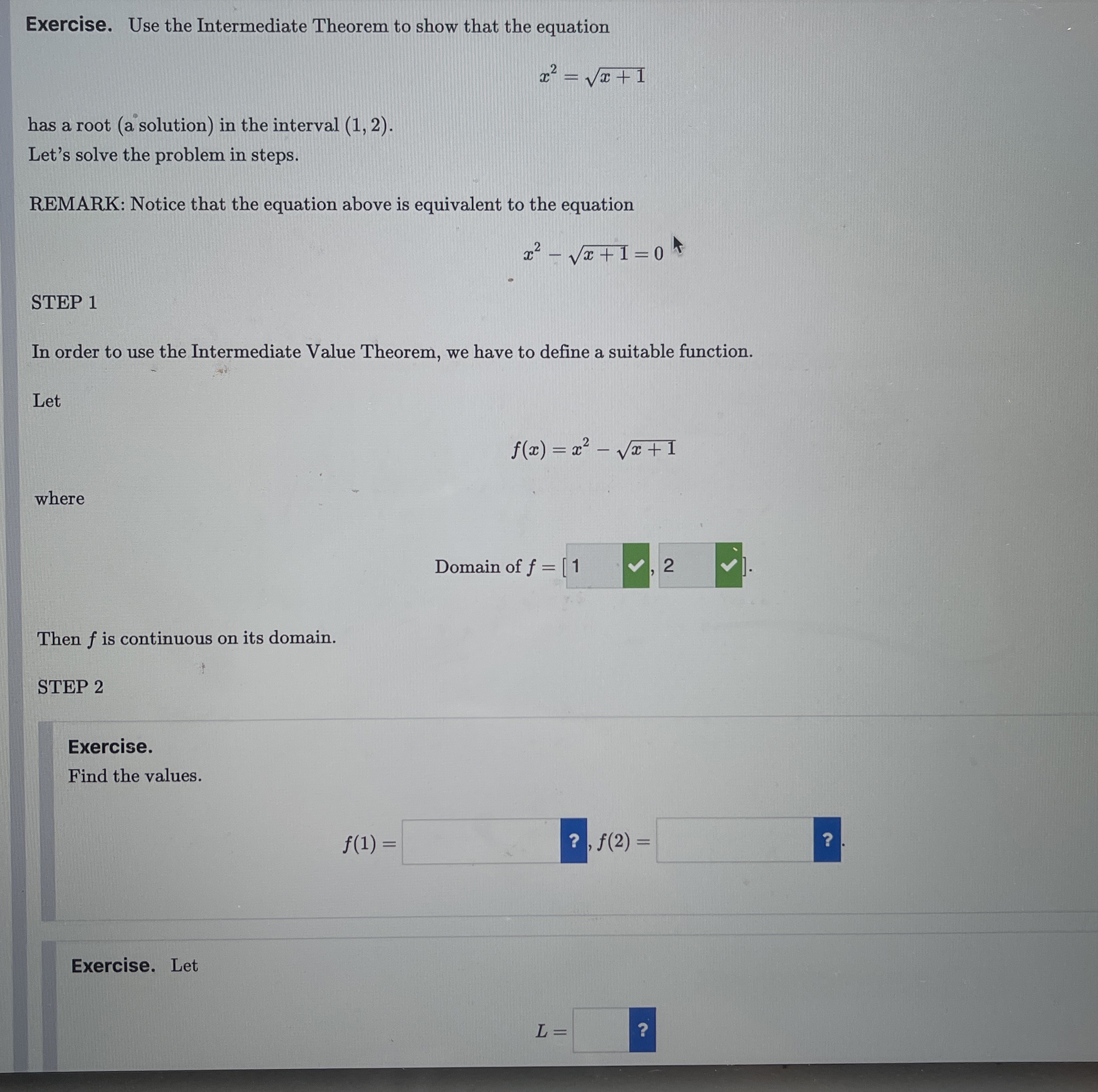 Solved Exercise. Use the Intermediate Theorem to show that | Chegg.com