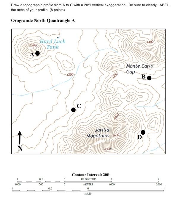 Solved Draw a topographic profile from A to C with a 20:1 | Chegg.com