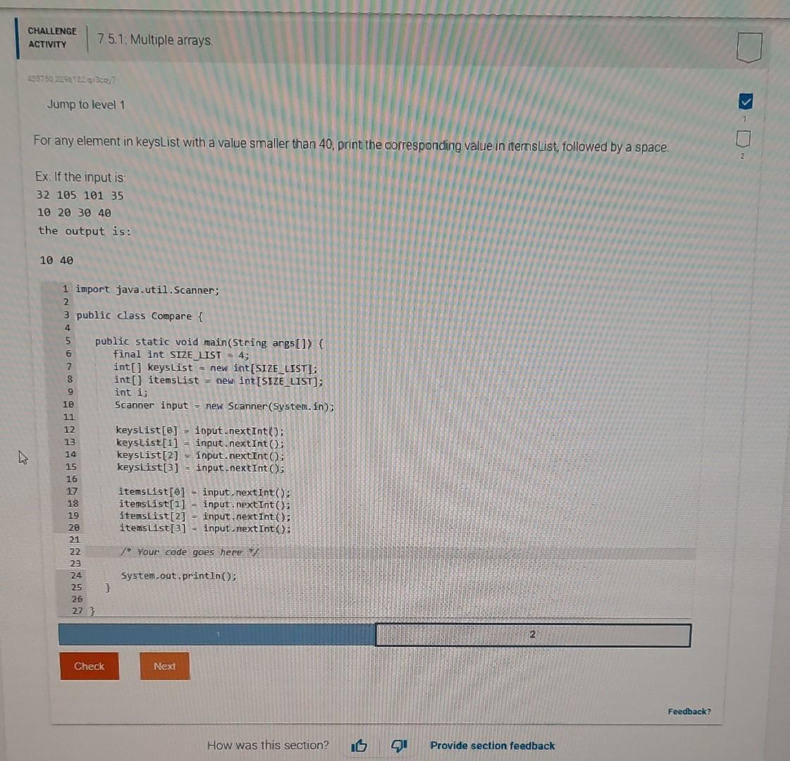 CHALLENGE ACTIVITY Jump to level 1 For any element in | Chegg.com