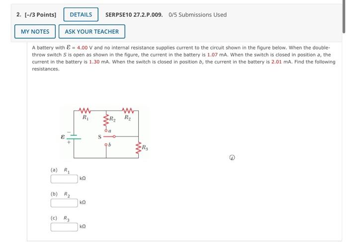 Solved A battery with E=4.00 V and no internal resistance | Chegg.com