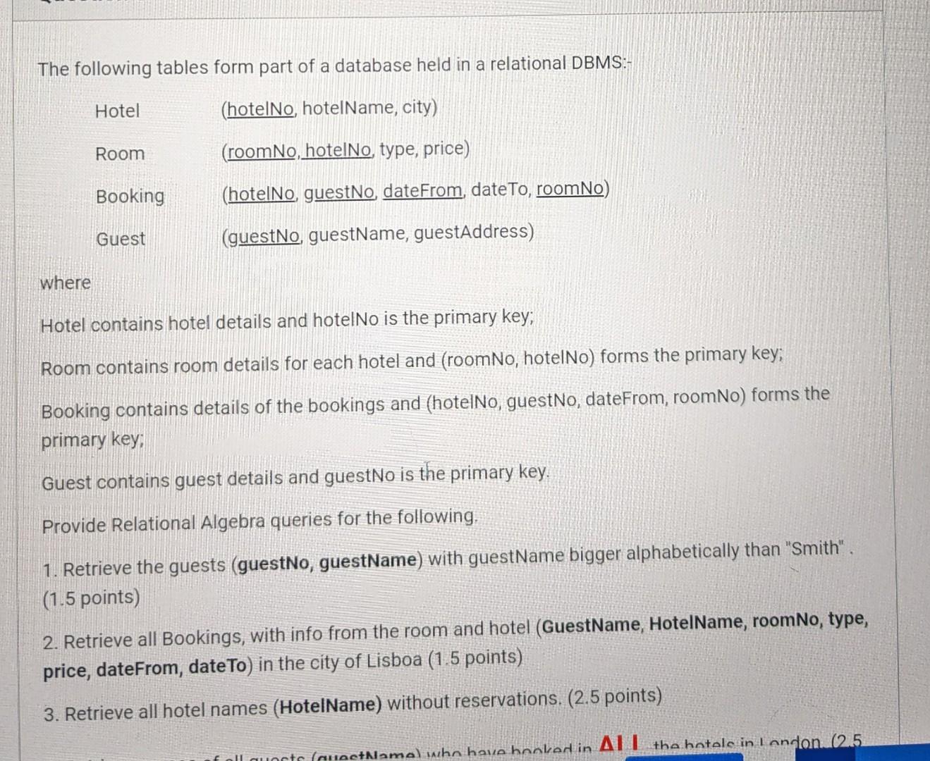 Solved The following tables form part of a database held in | Chegg.com