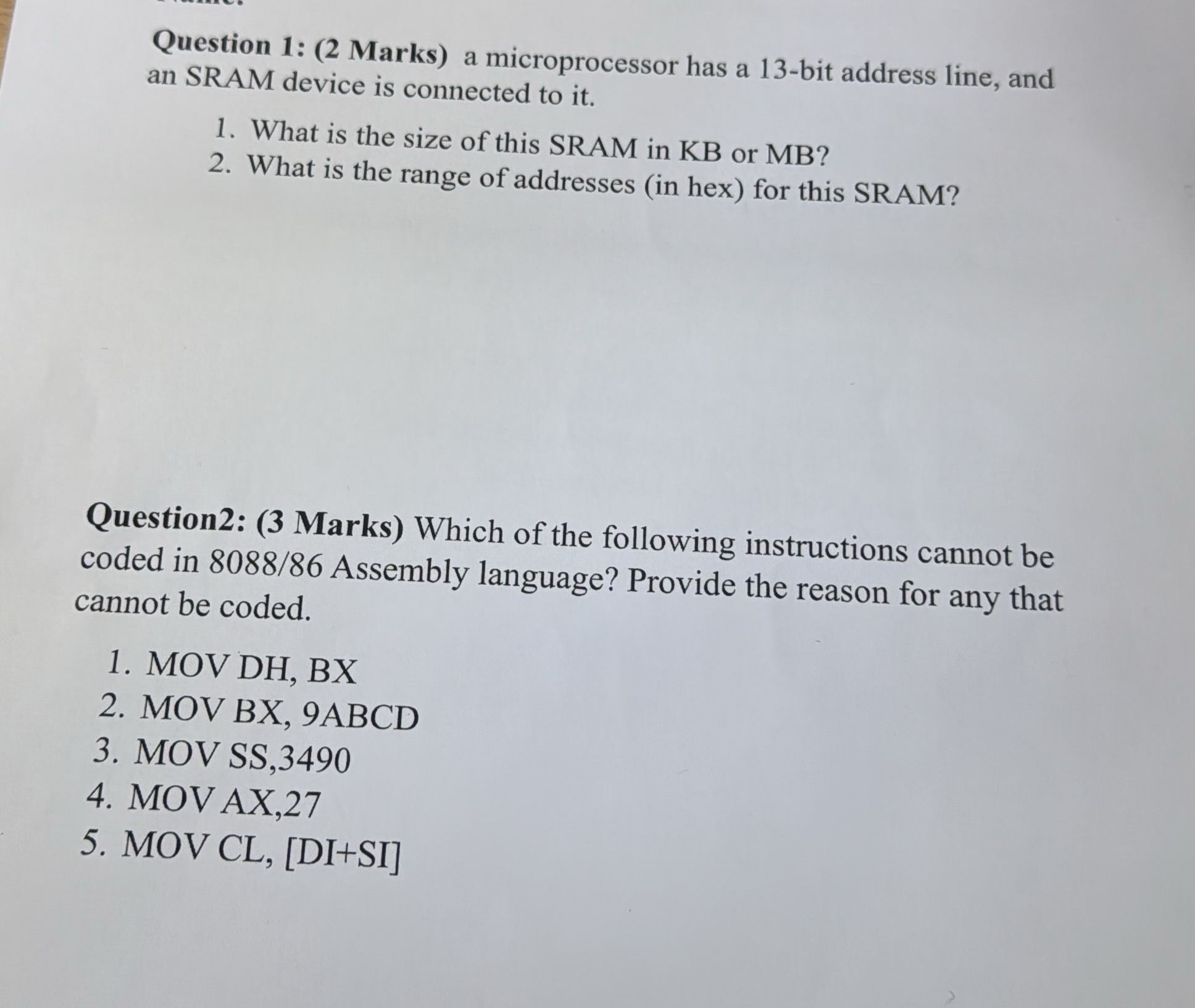 Solved Question 1: (2 ﻿Marks) ﻿a microprocessor has a 13-bit | Chegg.com