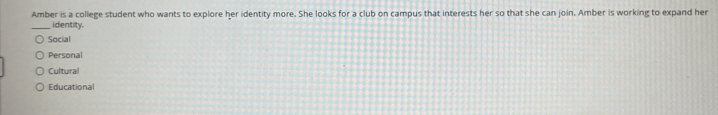 Solved Amber is a college student who wants to explore her | Chegg.com