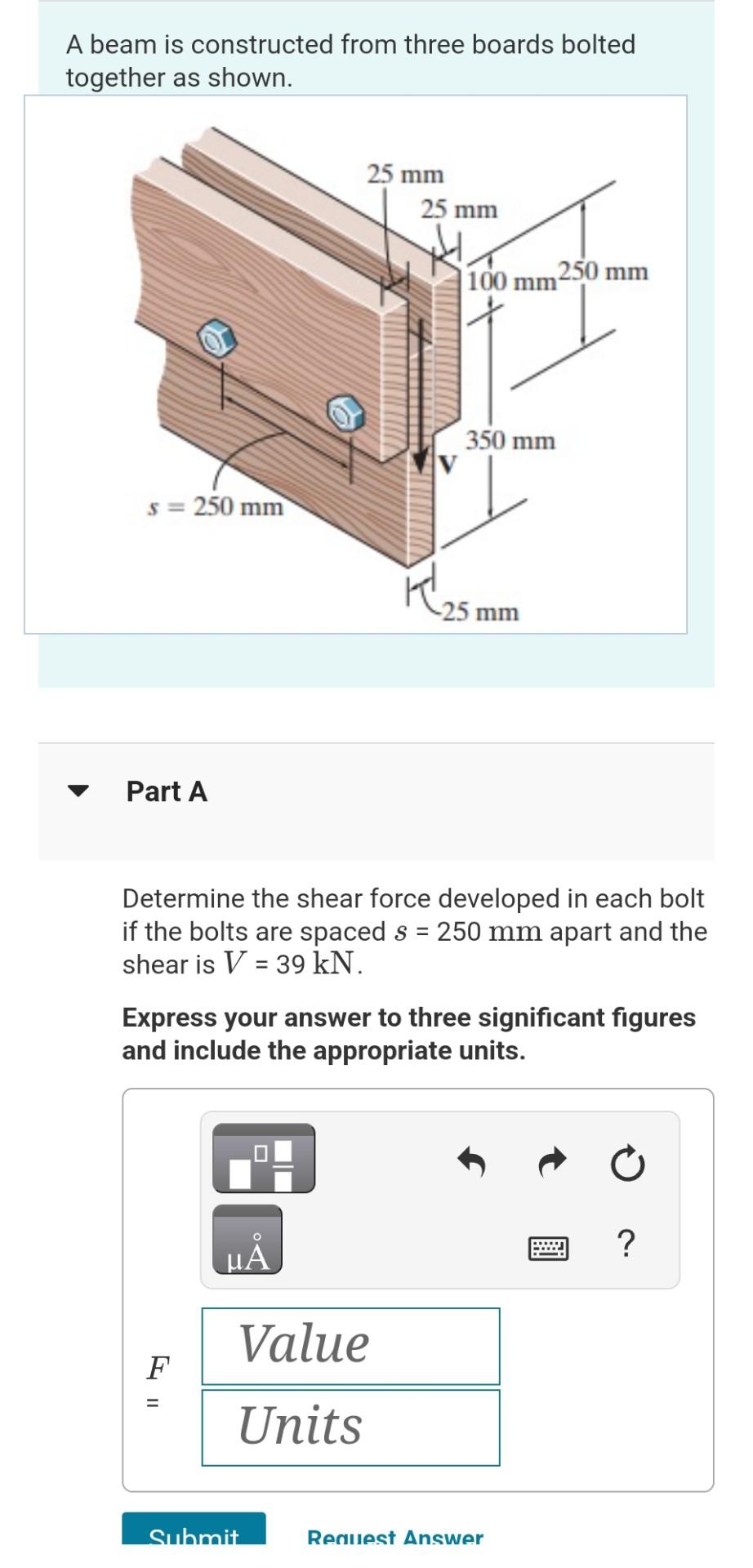 Solved A beam is constructed from three boards bolted | Chegg.com