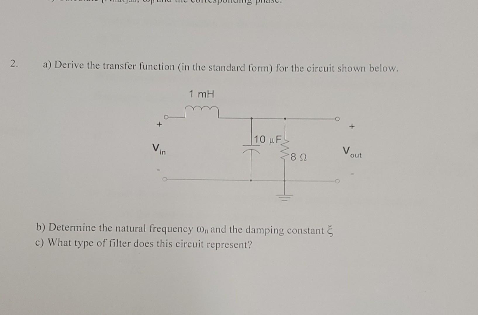 a) Derive the transfer function (in the standard | Chegg.com
