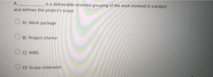 Solved The project is the main proponent for the project A) | Chegg.com