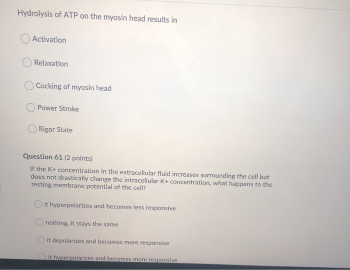 Solved Hydrolysis of ATP on the myosin head results in | Chegg.com