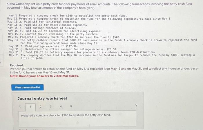 Solved Journal entry worksheet Prepared a company check to | Chegg.com