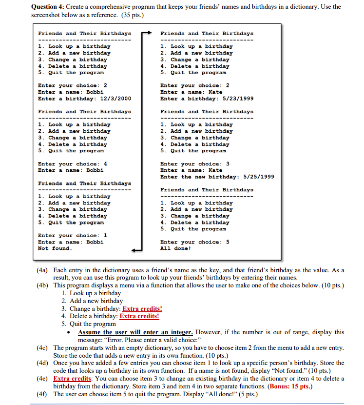 Solved Question 4: Create a comprehensive program that keeps | Chegg.com