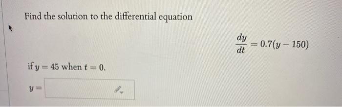 Solved Find the solution to the differential equation dy dt | Chegg.com