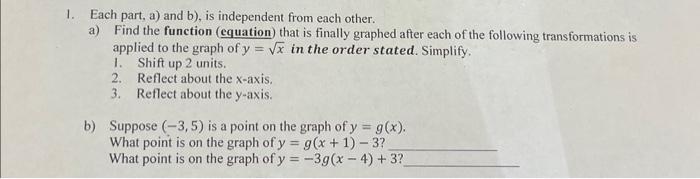 Solved 1. Each part, a) and b), is independent from each | Chegg.com