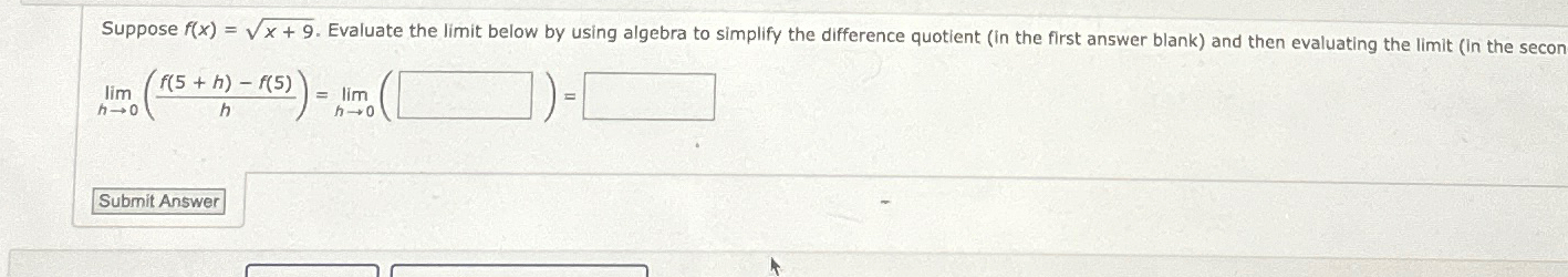 Solved Suppose f(x)=x+92. ﻿Evaluate the limit below by using | Chegg.com
