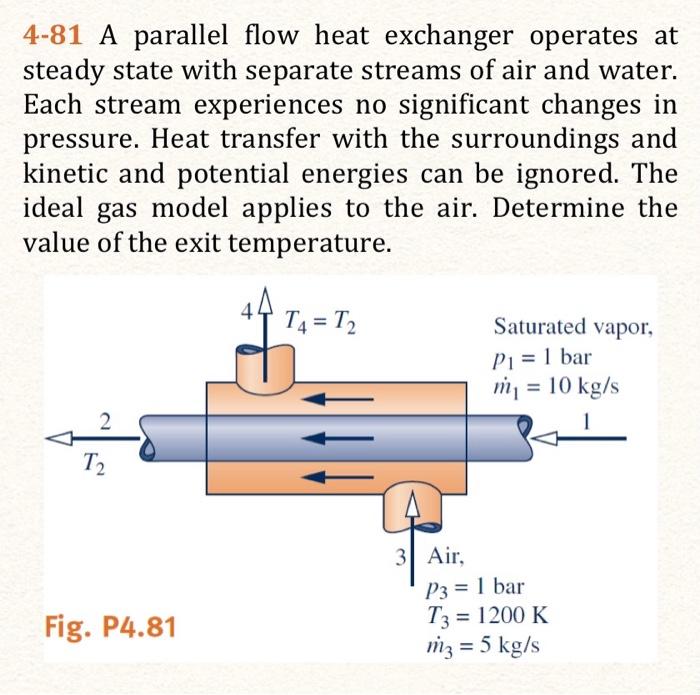Solved 4-81 A parallel flow heat exchanger operates at | Chegg.com