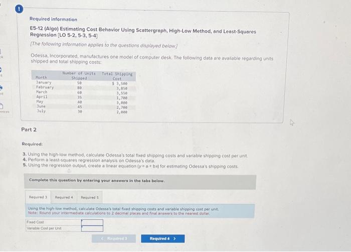 Solved Required information E5-12 (Algo) Estimating Cost | Chegg.com