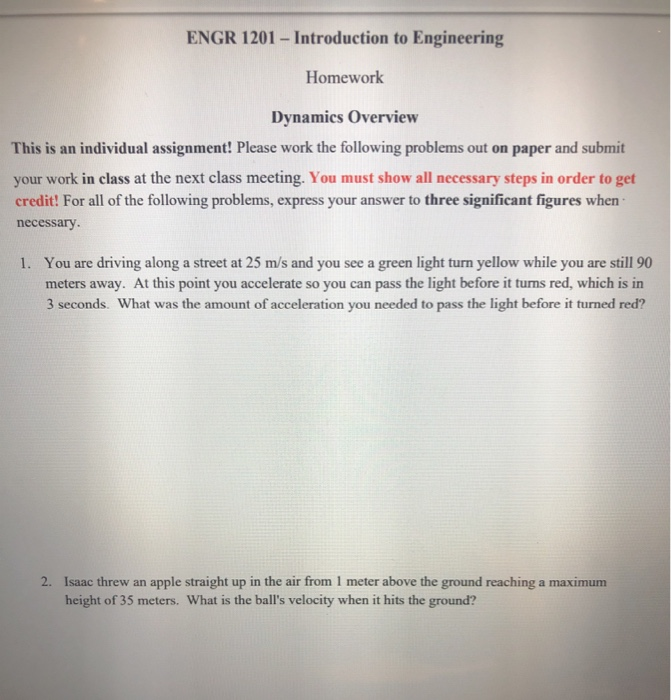 Solved ENGR 1201 - Introduction to Engineering Homework | Chegg.com