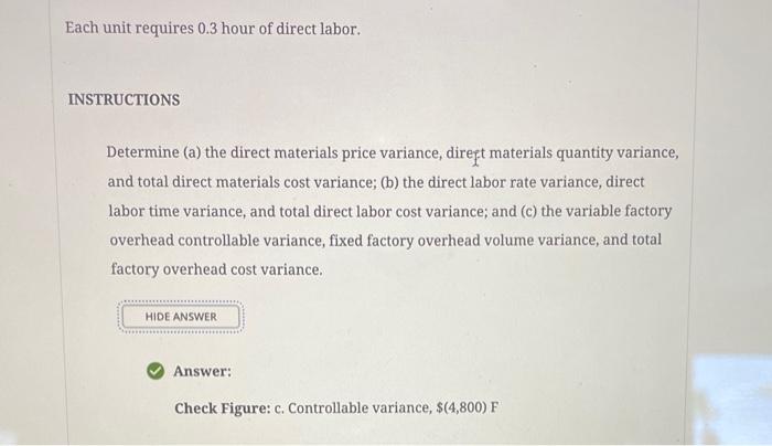 Solved c. Factory Overhead Cost Variance Variable factory | Chegg.com