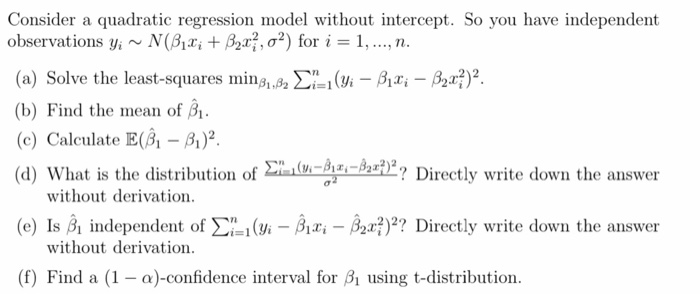 Consider a quadratic regression model without | Chegg.com