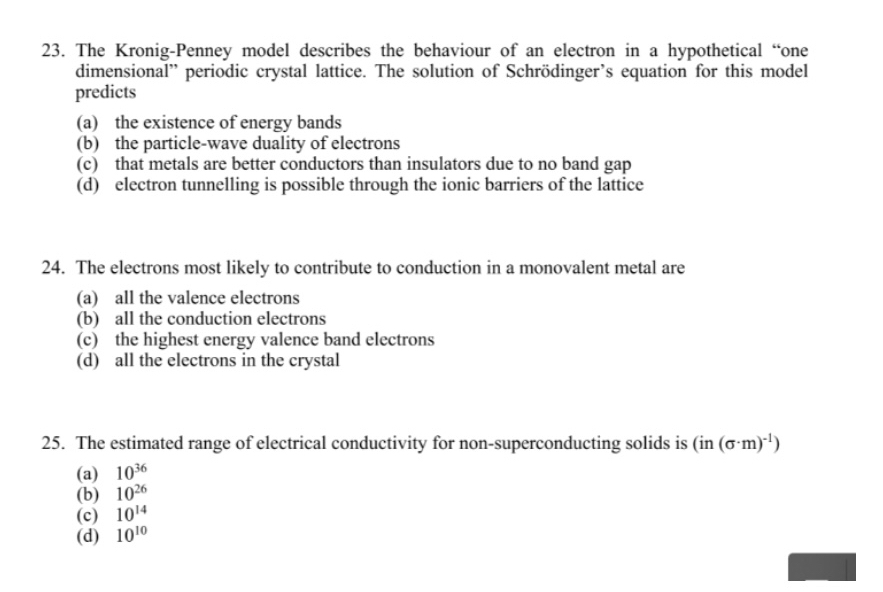 Solved The Kronig-Penney model describes the behaviour of an | Chegg.com