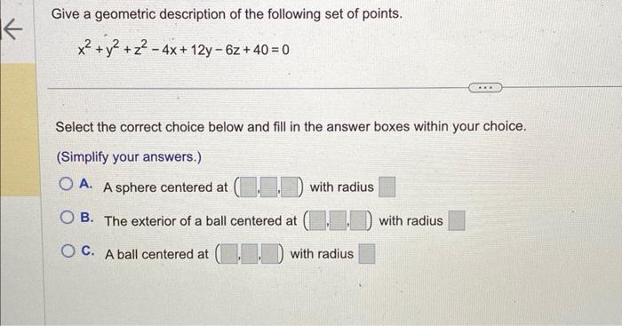Solved Give a geometric description of the following set of | Chegg.com