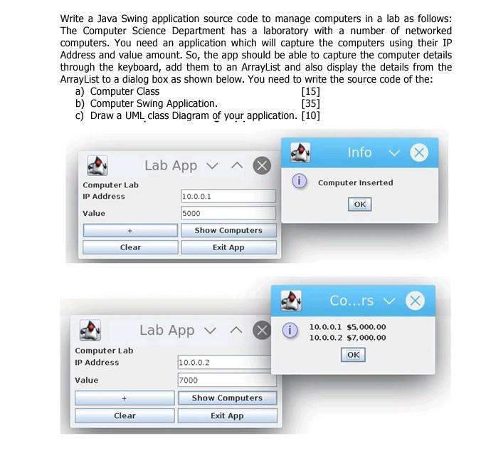 Solved Write a Java Swing application source code to manage | Chegg.com