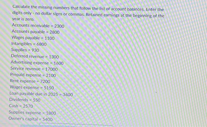 Solved Calculate the missing numbers that follow the list of | Chegg.com