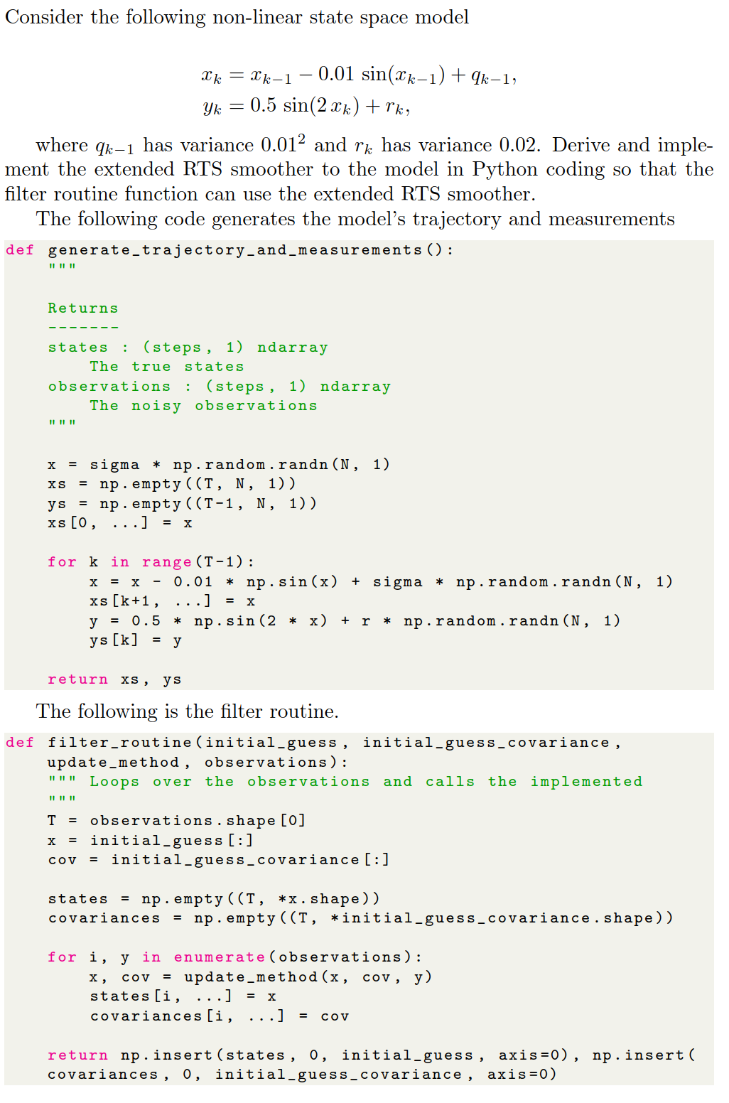 Solved Consider the following non-linear state space model: | Chegg.com