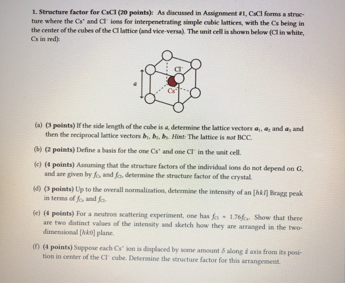 Solved 1. Structure factor for CsCl (20 points): As | Chegg.com