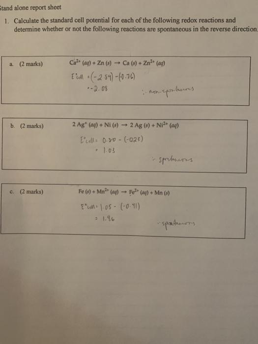 Solved Stand alone report sheet 1. Calculate the standard | Chegg.com