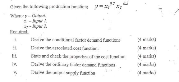 Solved Given the following production function; | Chegg.com