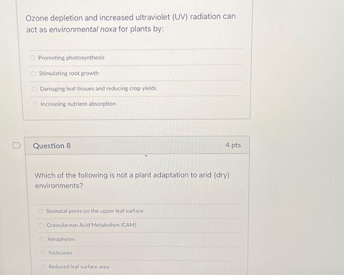 Solved Ozone depletion and increased ultraviolet (UV) | Chegg.com