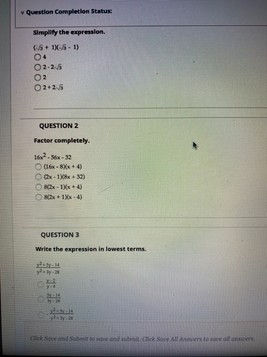 Solved Question Completion Status: Simplify the expression. | Chegg.com