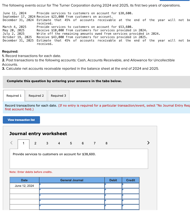 Solved The following events occur for The Turner Corporation | Chegg.com