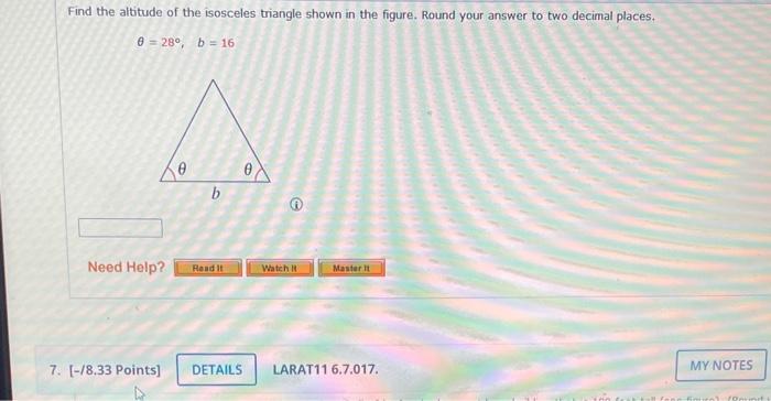 Solved Find the altitude of the isosceles triangle shown in | Chegg.com
