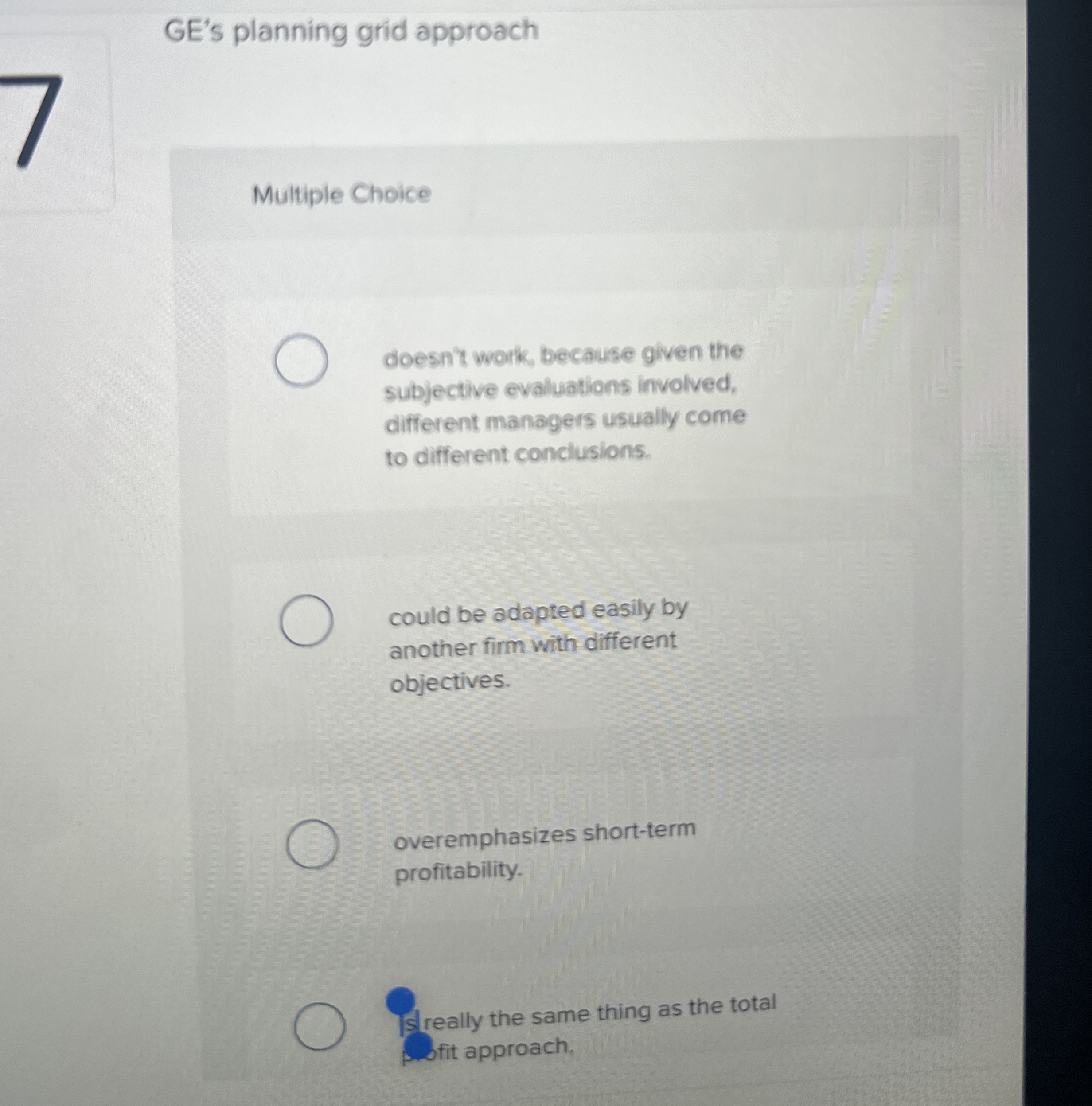 Solved GE's planning grid approachMultiple Choicedoesn't | Chegg.com