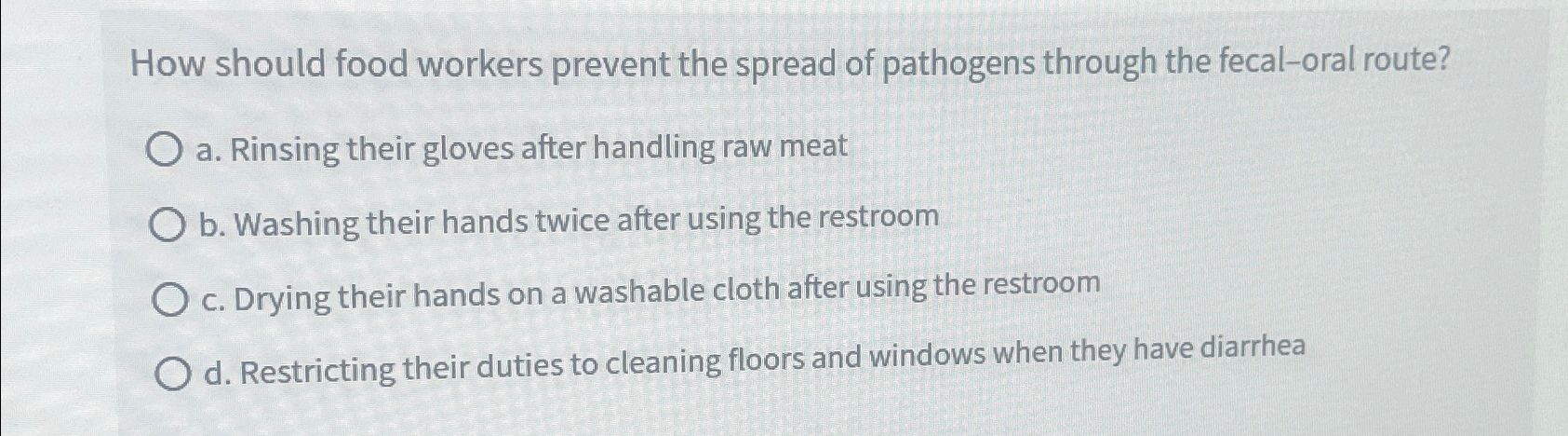 Solved How should food workers prevent the spread of | Chegg.com