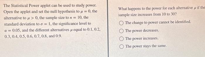 Solved The Statistical Power applet can be used to study | Chegg.com